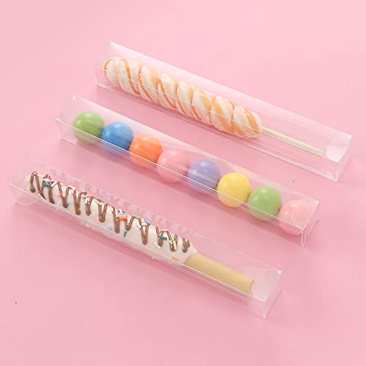 COTOPHER 60 Pcs Clear Pretzel Rod Boxes 1x1x8 Inches Chocolate Covered Pretzels Rod Box Clear Gumball Boxes for 8, Transparent PET Plastic Gumball Tube Clear Favor Boxes