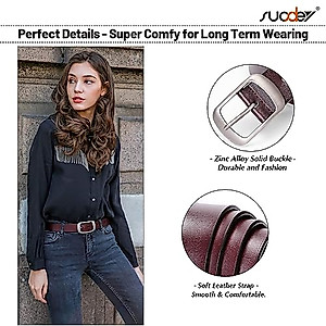 SUOSDEY Fashion Womens Genuine Leather Belt, Waist Belt with Pin Buckle for Jeans Pants, coffee,width 1.3'',Medium: fits waist from 31''-37''