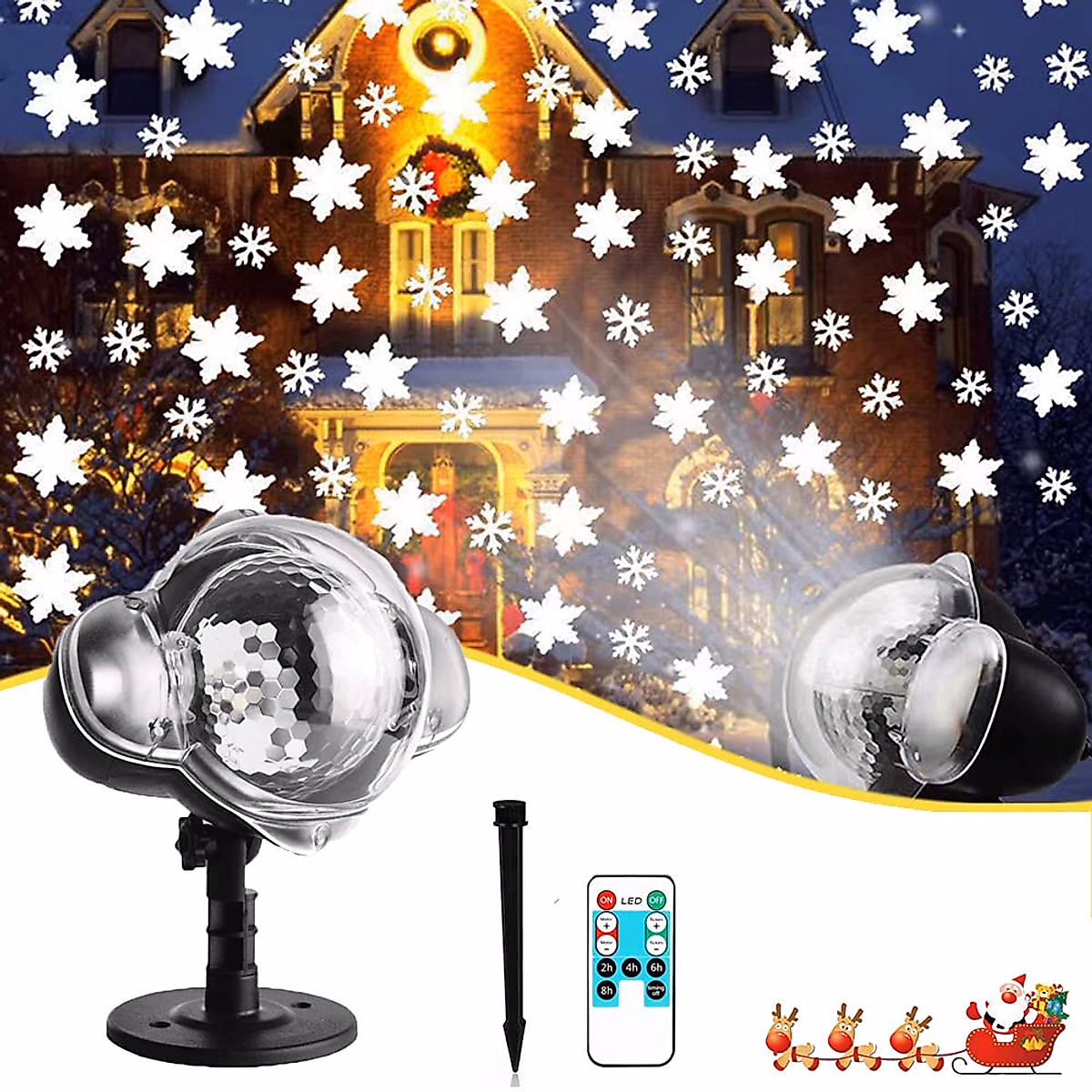 Snowflake Lights Projector Christmas LED Snowfall Projection with Remote Control, Waterproof for Indoor Outdoor Christmas Halloween Birthday Party Wedding Home Garden Decor (White-Snowflake)