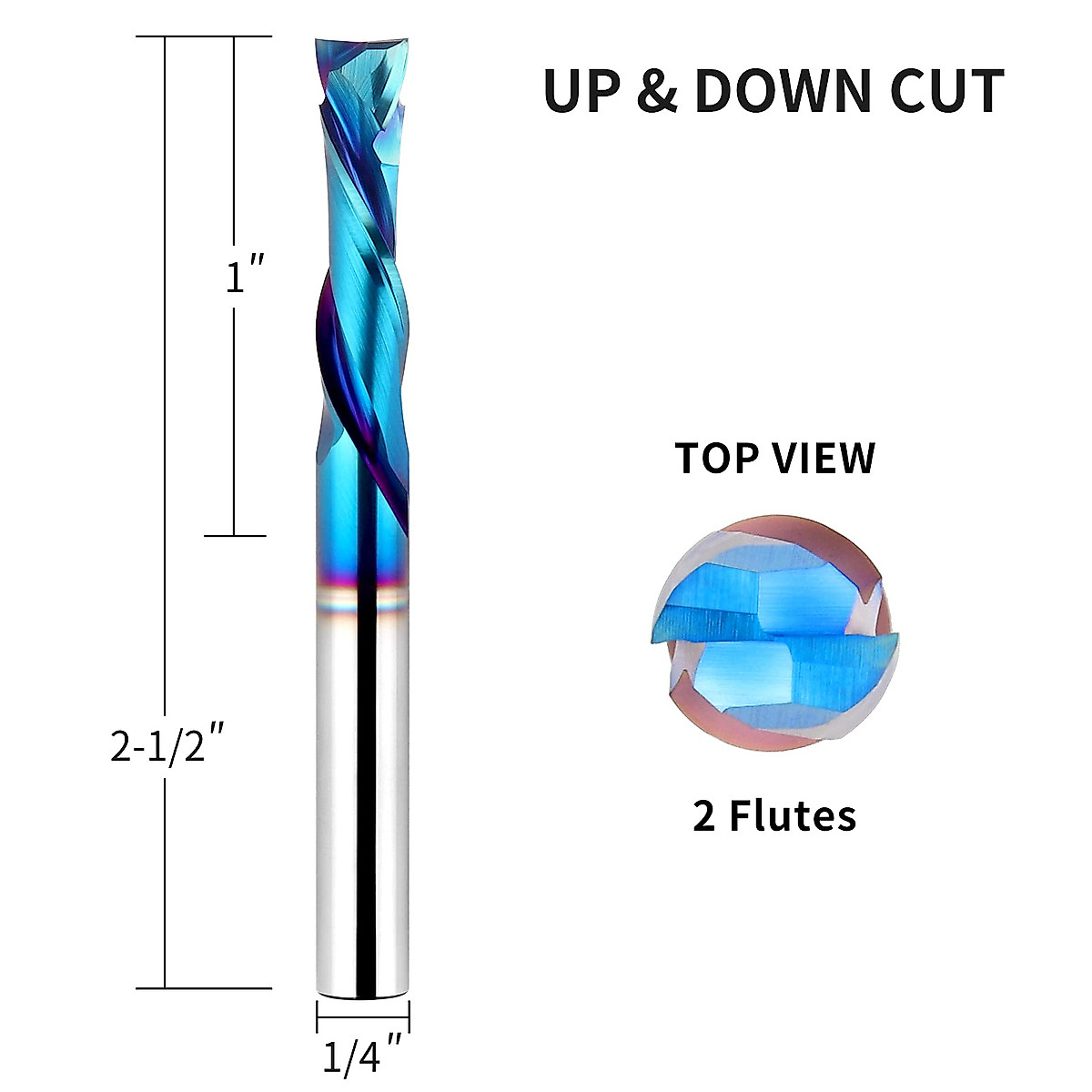 EANOSIC Spiral Router Bits Up Down Compression Bit 1/4 inch Cutting Diameter with Nano Blue Coated, 1/4 inch Shank Solid Carbide CNC End Mill for Wood Carving Engraver Milling Cutters