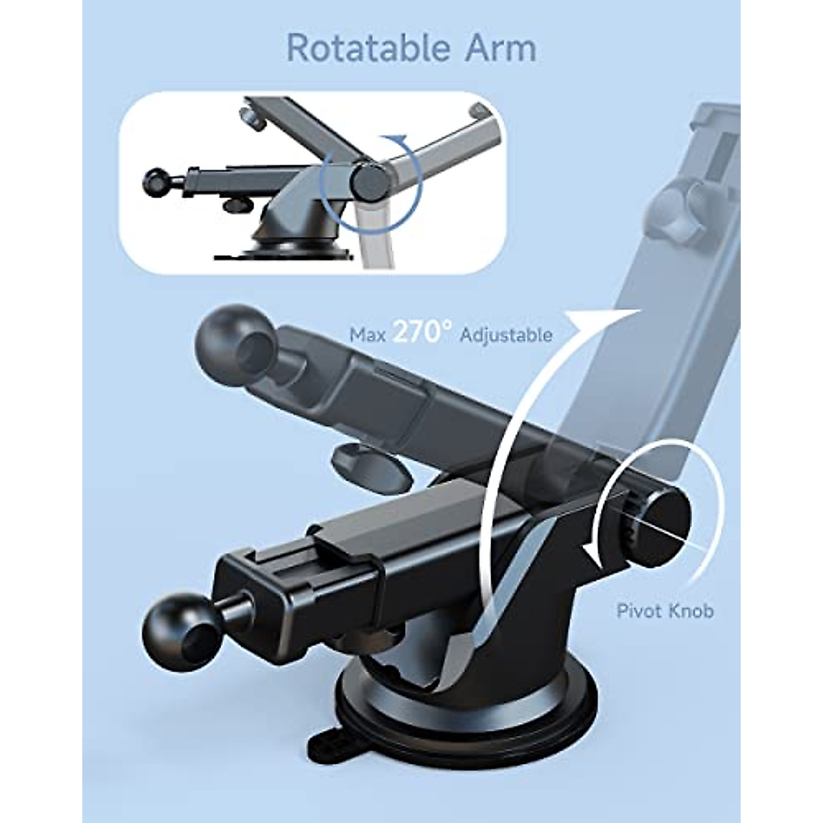 ZEEHOO Car Mount Suction Cup Replacement, GPS Suction Cup Mount [17 mm Ball Joint] with Telescopic Arm for Wireless Car Charger, Car Phone Holder & Garmin Nuvi, Dashboard &Windshield Mounting