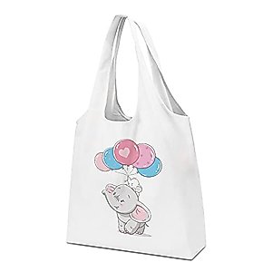 CGBE Canvas Tote Bags, Reusable Grocery Bags with Inner Pockets, Cute Tote Bag Cloth Aesthetic Shopping Bags for Women Large Capacity Machine Washable (Elephant)