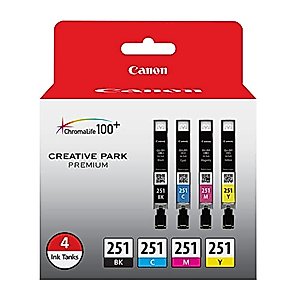 Canon CLI-251 BK/CMY 4PK Compatible to MG6320, iP7220, MG5420, MX922, MG7120, MG6420, MG5520, iX6820, iP8720, MG7520, MG6620, MG5620