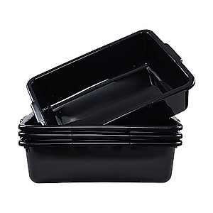 Jandson 4 Pack 22 L Commercial Bus Tub Box, Black Plastic Rectangle Dish Tub Basin, R