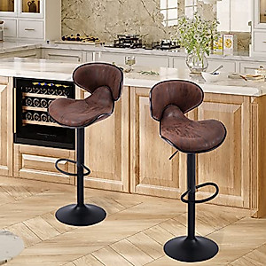 SUPERJARE Adjustable Counter Height Bar Stools Set of 2, Swivel Tall Kitchen Counter Island Dining Chair with Backs, 24” Armless Modern Bar Stool Chairs fit Counter Island from 32” to 44”, Retro Brown