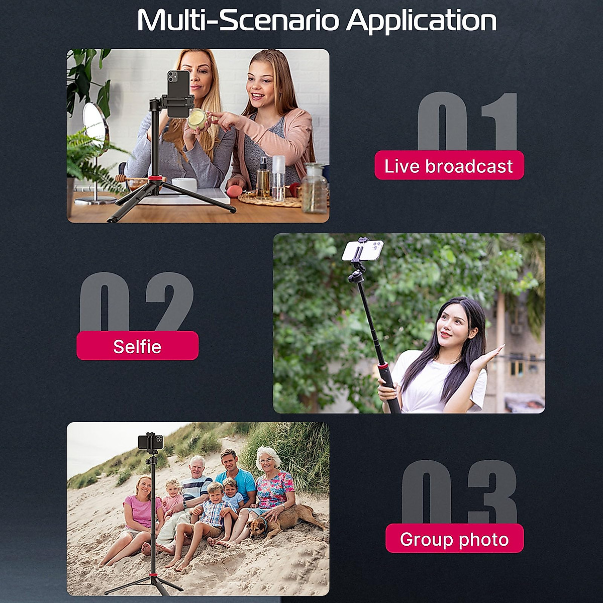 ULANZI MT-44 Extendable Phone Tripod, 59" Selfie Stick Phone Vlog Tripod Stand with 2 in 1 Phone Clip, 360° Ball Head Camera Tripod for iPhone Sony Canon Action Camera, Lightweight for Travel