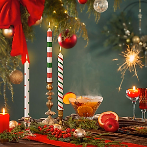 Conelist 12 Pcs Christmas Taper Candles 10 Inch Red Green Christmas Candles Candy Striped Taper Candle Gifts for Table Decorations Dinner Party