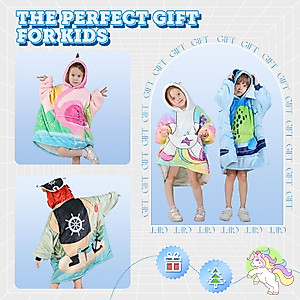 MIZZEO Kids Wearable Blanket Hoodie, Oversized Sherpa Wearable Blanket with Hood Pocket and Sleeves for Toddlers, Cute Hoodies 2-6 Year Old Girls Boys Youth Birthday Gifts (Unicorn)