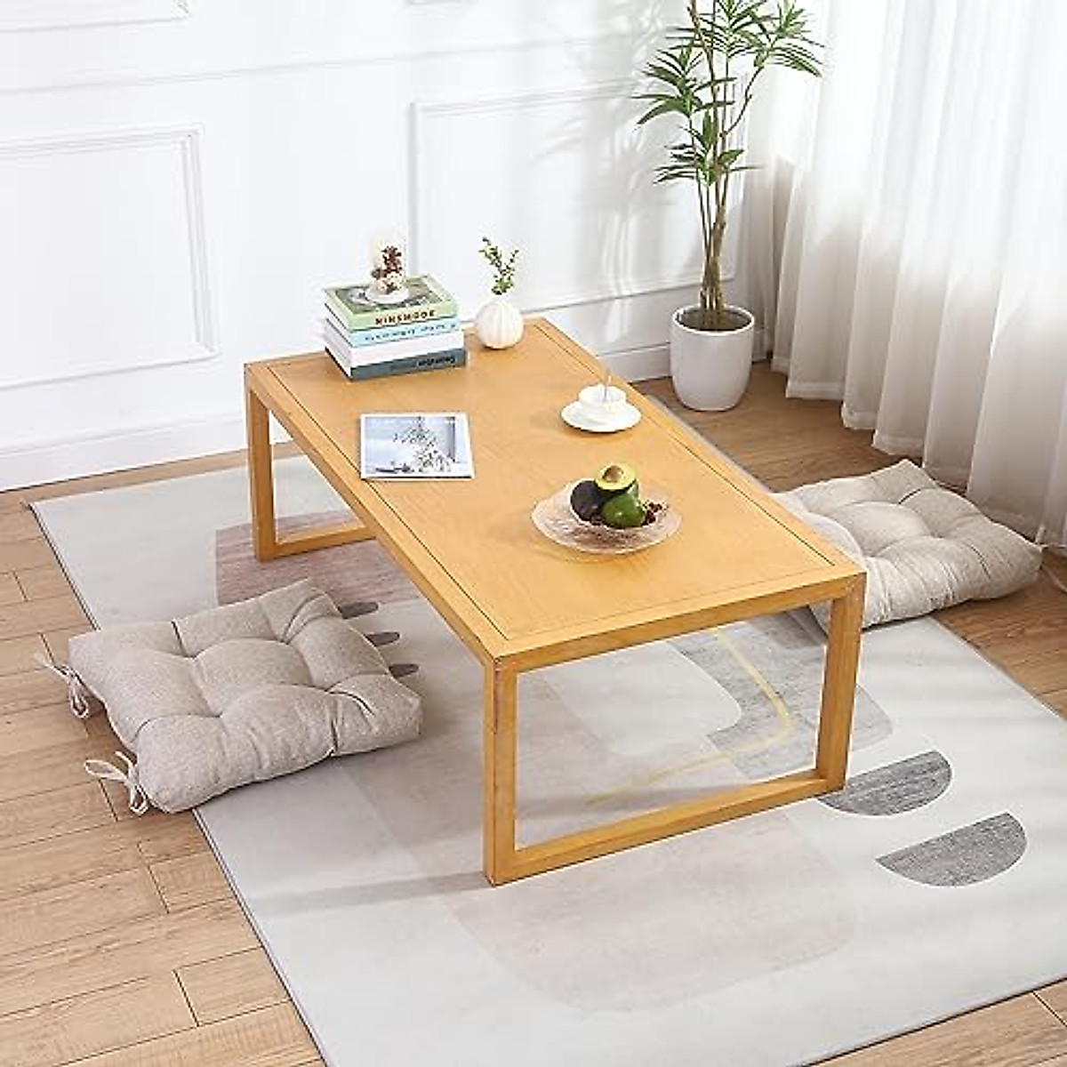 Faible Poisson Outdoor Chair Cushions Set of 2, Patio Furniture Floor Cushions, 21 x 21 Inch Square Seat Back Tufted Cushion, Dining Chairs Pads, Yellow Green