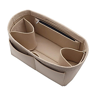 LEXSION Felt Purse Organizer Insert Bag In Bag with Two Removeable Holder 8020 Beige M