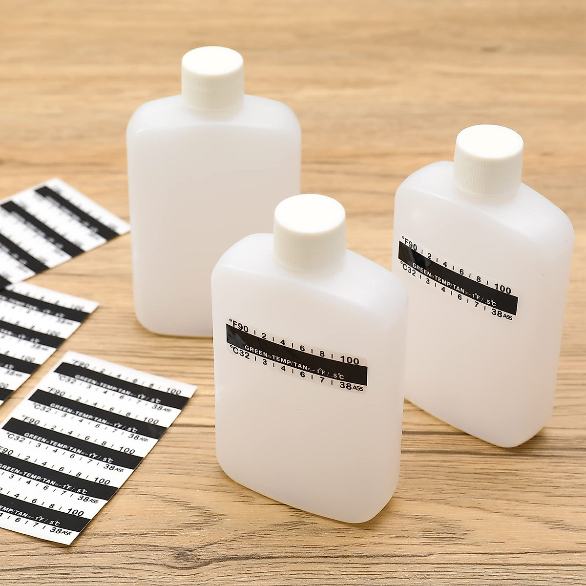 23 Pieces Urine Test Complete Kit Include 3 Pcs Synthetic Urine Bottles with 20 Pcs Temperature Test Papers, Portable Travel Bottle Adhesive Urine Test Strip Sticker for Urine Testing