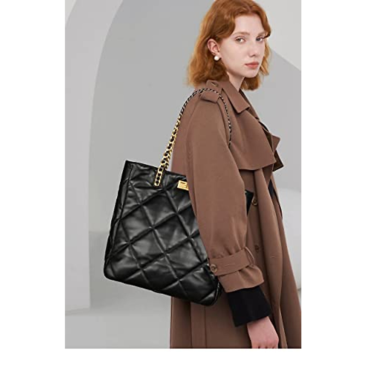 Nacolulu Quilted Handbag,Wallet Bag Shoulder Bag Top Handle Satchel Purse,Lightweight Quilted Tote Purse (Black)