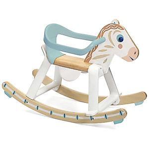 DJECO BabyCavali Wooden Rocking Horse - Fun Ride-On w/Removable Restraining Bar for Home or Baby Gifts - Fun Toy for Toddlers & Children, Active Play for Kids Months 12+ - Medium