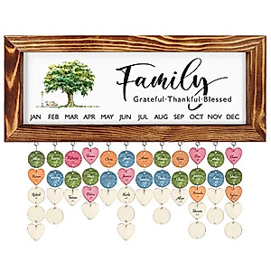TOARTi Family Tree Birthday Plaque with Tags(15.8''x6.3''), Solid Wood Frame Birthday Hanging Calendar, DIY Birthday Reminder Calendar Tracker Plaque Mother's Day Gift for Mom/Grandma