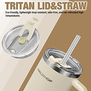 HAUSHOF 40 oz Tumbler with Handle and Straw, Insulated Stainless Steel Coffee Tumbler with Tritan Lid, Double Walled Travel Mug Water Bottle Cup, Large Tumbler for Hot and Cold Drinks