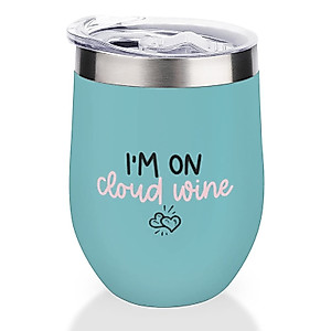 Mighun Wine Tumbler with Lid I'm on Cloud Wine Vacuum Coffee Tumbler Stainless Steel Coffee Cup for Cold & Hot Drinks Wine Coffee Cocktails Beer (12 Oz, 1 Pack)