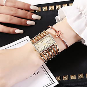 SENRUD Fashion Bracelet Watches for Women Luxury Rectangular Dial Analog Quartz Wrist Watch Gifts for Ladies (Diamond Gold)