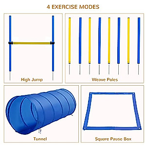 PawHut 4PC Obstacle Dog Agility Training Course Kit Backyard Competitive Equipment- Blue/Yellow