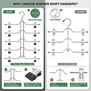 Pants Skirt Hangers Space Saving - DOIOWN Skirt Hangers for Women 5 Tier Pants Skirt Hangers with Clips Non Slip Metal Clothes Hangers for Jeans, Scarf, Shorts Closet Organizers and Storage 3 Pack