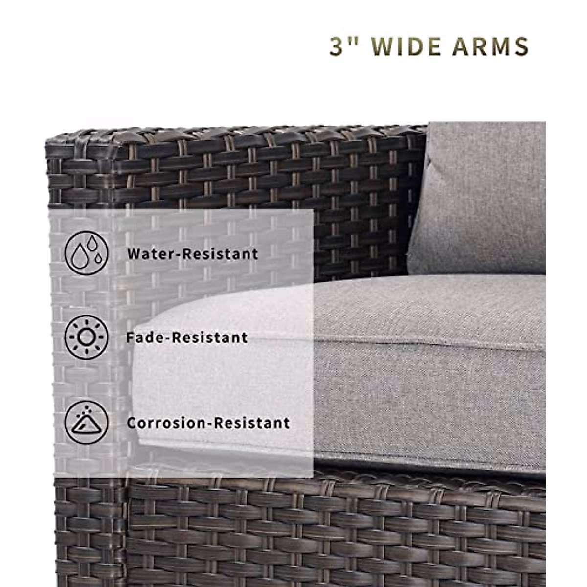 Grand patio Sofa Sets 5 Pieces Conversation Set with Fire Pit Table, Luxury Heavy Duty Wicker Patio Furniture Sectional Sofa with Thick Cushions (Brown Set with Fire Pit, 5 PCS)