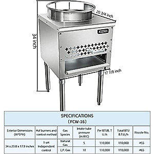 KITMA 16 Inch Wok Range - Natural Gas Range Top Wok, Outdoor Gas Stove Wok Burner, 111,000 BTU