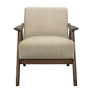 Lexicon Mid Century Modern Accent Chair with Solid Wood Frame in Walnut Finish, Upholstered Living Room Lounge Arm Chair, Thick and Comfy Innerspring Seat Cushion, Linen-Look Fabric, Light Brown