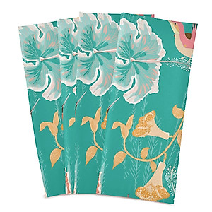 SLHKPNS Bright Hummingbird Butterflies Kitchen Dish Towel Set of 4, Hibiscus Floral Spring 18x28in Absorbent Dishcloth Reusable Cleaning Cloths for Household Use