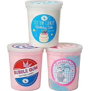 Kid's Favorites Cotton Candy Gift Set of 3 Birthday Cake, Bubblegum, Cottontail - Unique ideas for Holidays, Birthdays, Gag Gifts, Party Favors