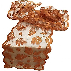 Thanksgiving Table Runner, 13 X 72 Inch Fall Table Runner Thanksgiving Decorations, Maple Leaves Harvest Lace Pumpkin Runner Brow Long Fall Table Line