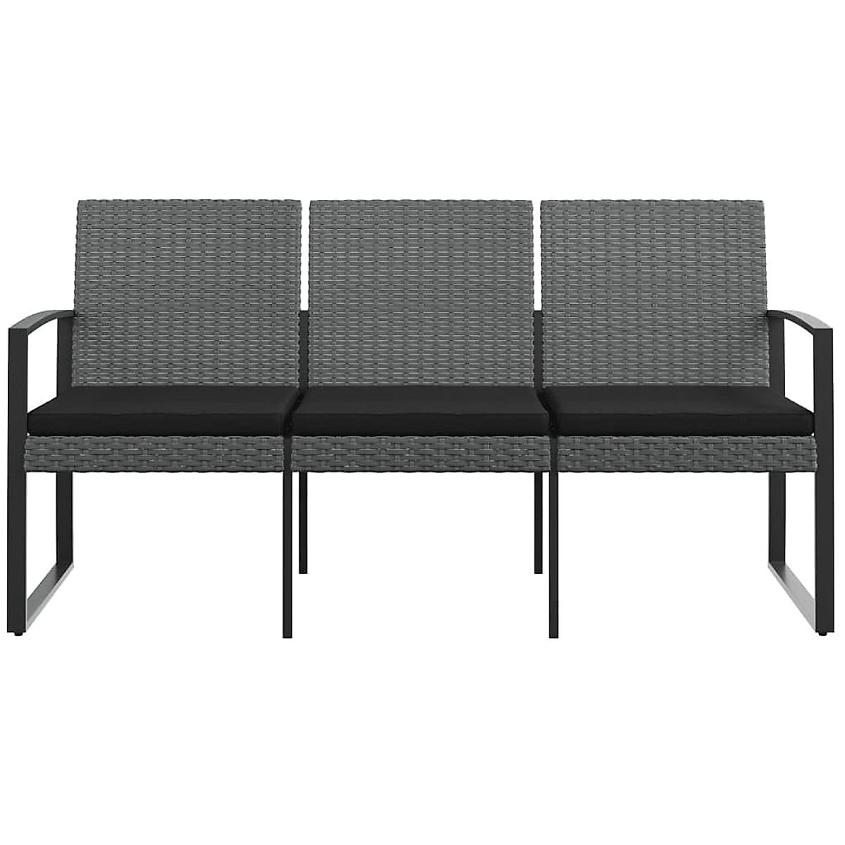 EVERSTRO 3-Seater Patio Bench with Cushions Dark Gray PP Rattan,3Seater Patio Bench: Durable and Comfortable Outdoor Seating Garden Furniture, Outdoor Seating