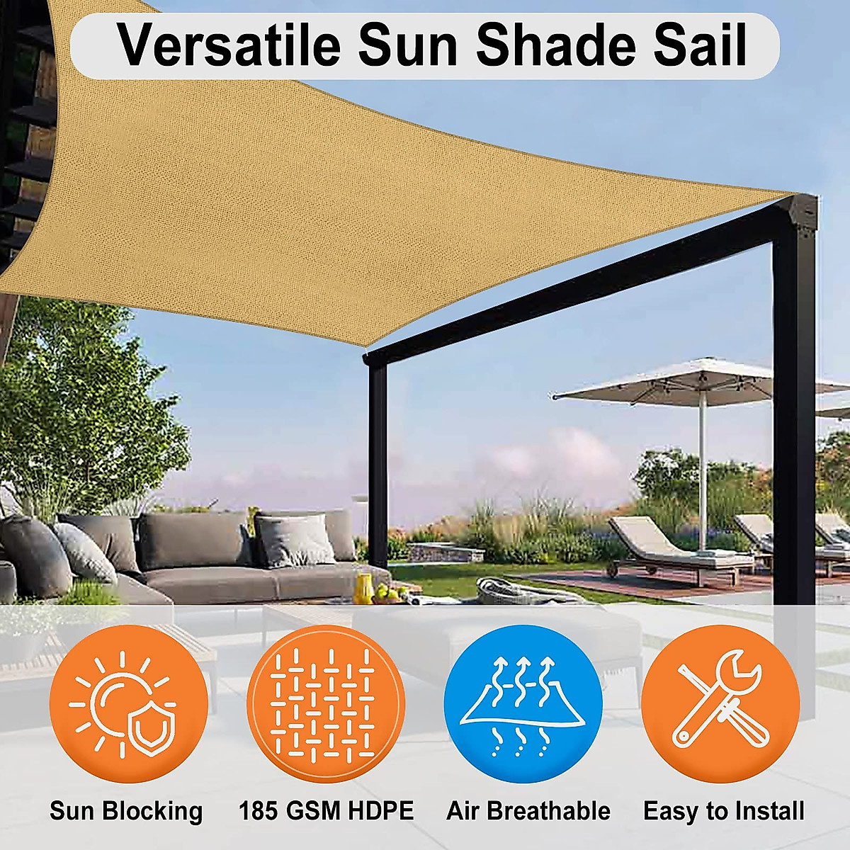 OutdoorLines Rectangle Sun Shade Sails for Patios 10 x 13 ft  Sun UV Blocking Outdoor Canopy, Sunshades for Backyard, Lawn and Garden and All Outdoor Activities, Sand
