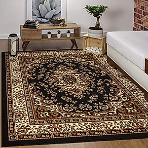 Antep Rugs Kashan King Collection Himalayas Oriental Polypropylene Indoor Area Rug (Black/Beige, 8' x 10')