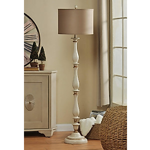 Collective Design L71520ADSAM Charlton, Crackled White and Gold Finish, Taupe Hardback Silk Shade Floor Lamp