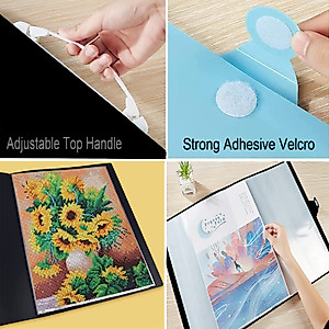 A3 Diamond Painting Storage Book, Diamond Art Portfolio Folder with 30 Pags Clear Pocket Slevees Protectors, A3 Storage Book with Handle, Large Artwork Report Sheet Letter Poster Storage Bag (Black)