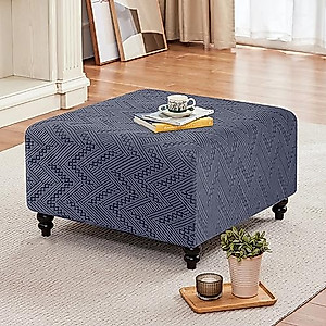 Ruaozz Ottoman Covers Slipcover Rectangle Footrest Stool Cover Ottoman Slipcovers Storage Stool Ottoman Cover Soft Stretch Jacquard Washable with Elastic Straps Bottom（Large, Grey