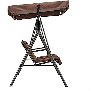 Patio Swing Chair, Outdoor Swing Pools Patio Swings with Canopy Hammock Bench Steel 3-Person Seat with Canopy Leisure Swing Chairs Suitable for Picnic Camping Garden Party Use（Coffee）