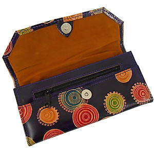 Circles Design Genuine 100% Pure leather Embossed Handmade Colorful Shantiniketan Hand Purse in Blue