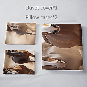 AILONEN Horse Duvet Cover Set Queen Size, Galloping Horse Comforter Cover Set for Kids Teen Boys Girls,3 Pieces Bedding 3D Printed Quilt Cover and 2 Pillowcases