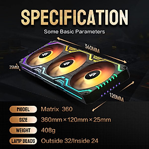 Asiahorse Matrix-Black 56 Addressable LEDs RGB Fans, 360MM All-in-One Square Frame Integrated RGB Case Fan with MB Sync/Analog Controller, PWM Control Fan for Computer Case and Liquid Cooling System