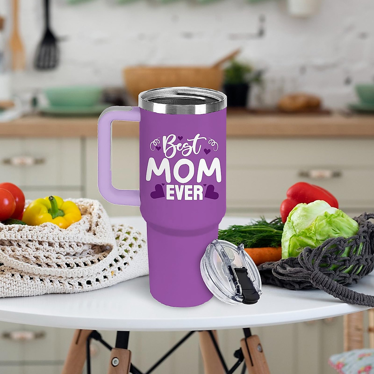 Best Mom Ever Cups 40Oz with Handle, Mom Birthday Gifts, Best Mom Ever Gifts, Gifts for Mom from Daughter Son, Best Mom Coffee Travel Mug, Christmas Mothers Day Drinking Cup for Mom, Mama, New Mom