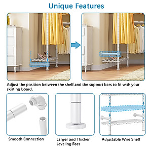 Timate F3 Garment Rack Heavy Duty Clothes Rack for Hanging Clothes, Expandable Industrial Pipe Wall Mounted Clothing Rack, Adjustable Storage Closet Wardrobe Closet Kit Walk in Closet Systems, White
