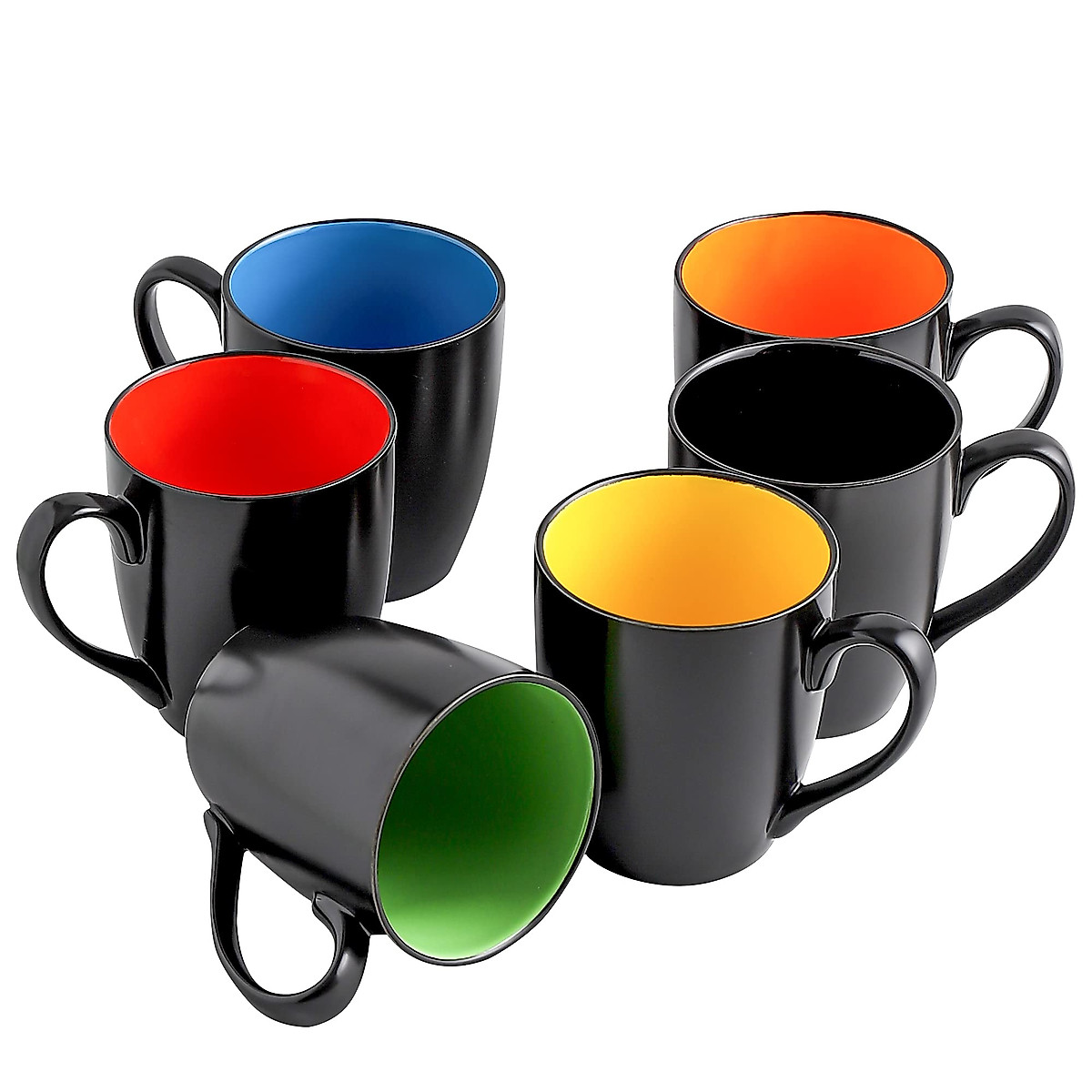 superyes Black Mugs-Sets of 6 for Coffee Cappuccino Latte Cups Set 16OZ(500ml) Red/Yellow/Blue/Green/Orange/Black Inside