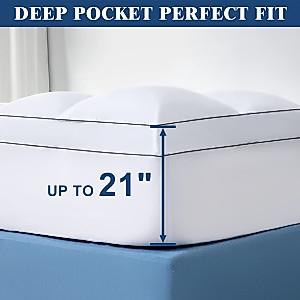 SAKIAO Mattress Topper, Extra Thick Cooling Mattress Pad for Back Pain, Breathable Fluffy Ultra Soft Pillow Top Down Alternative Fill Mattress Pad Cover (White, King)