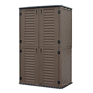 Mrosaa Sheds & Outdoor Storage, 52 Cu.ft Vertical Storage Sheds Outdoor with Floor, Outdoor Storage Cabinet Waterproof for Garage Storage, Pool Storage, Bike Shed, Garden Shed, Outdoor Storage (Brown)