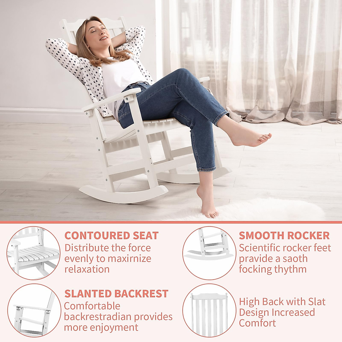 Mguio Outdoor Rocking Chairs Set of 2, Porch Rocker with High Back, Patio Rockers Set of 2, HDPE Weather Resistant Rocking Chairs for Patio, Garden, Backyard, 380lb