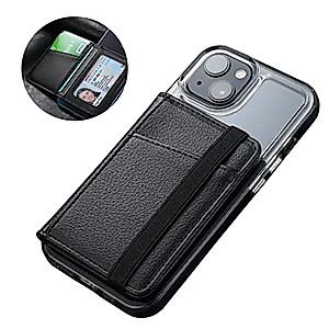 TopFunny Wallet Stick on Phone Case, Credit Card Holder for Back of Phone Cases Flip Leather Wallet Sleeve Pouch Compatible with iPhone, Samsung Galaxy Android Most Smartphones Black