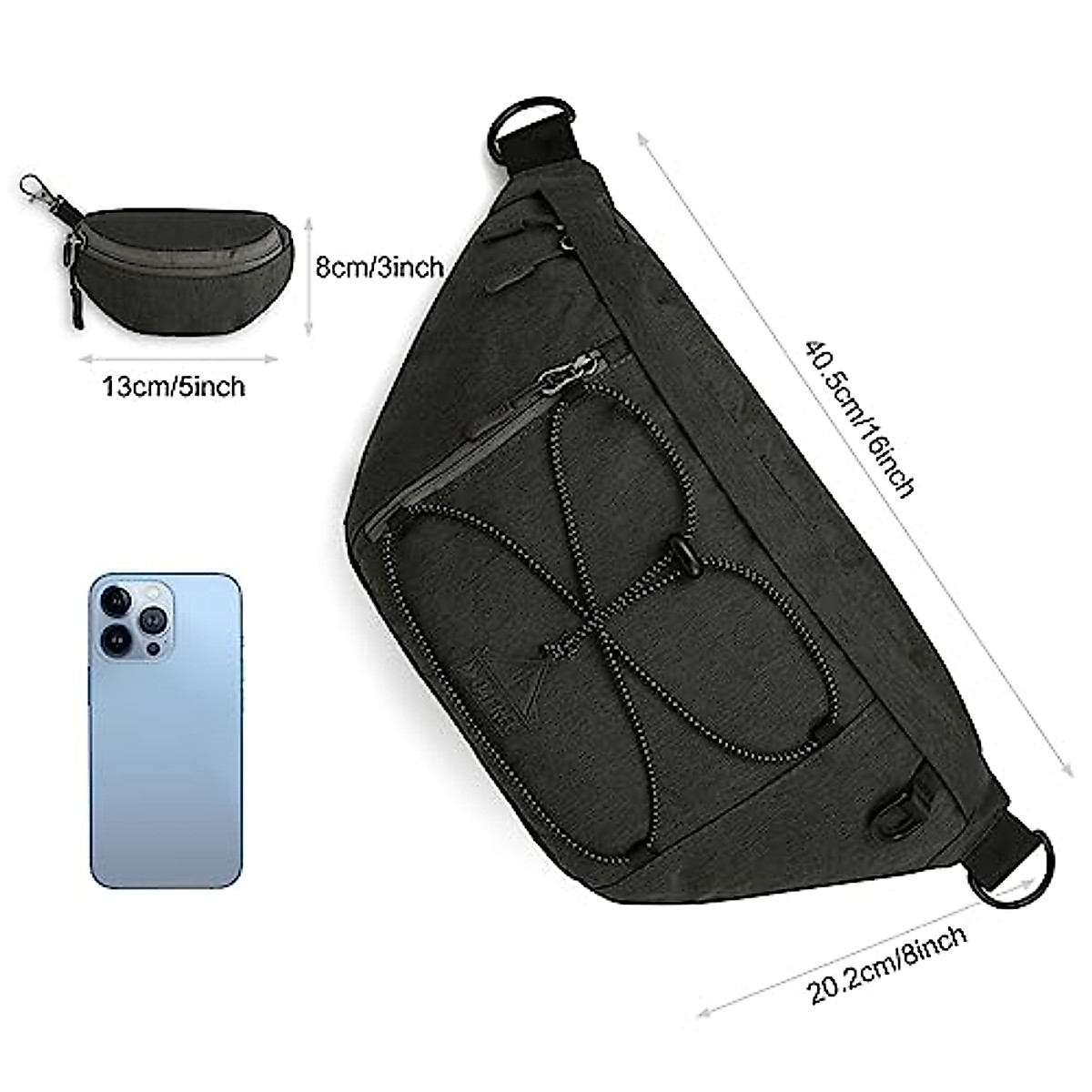 G4Free Sling Bag RFID Blocking Large Sling Backpack for Men Women Crossbody Chest Bag for Sports Hiking Traveling(Black)