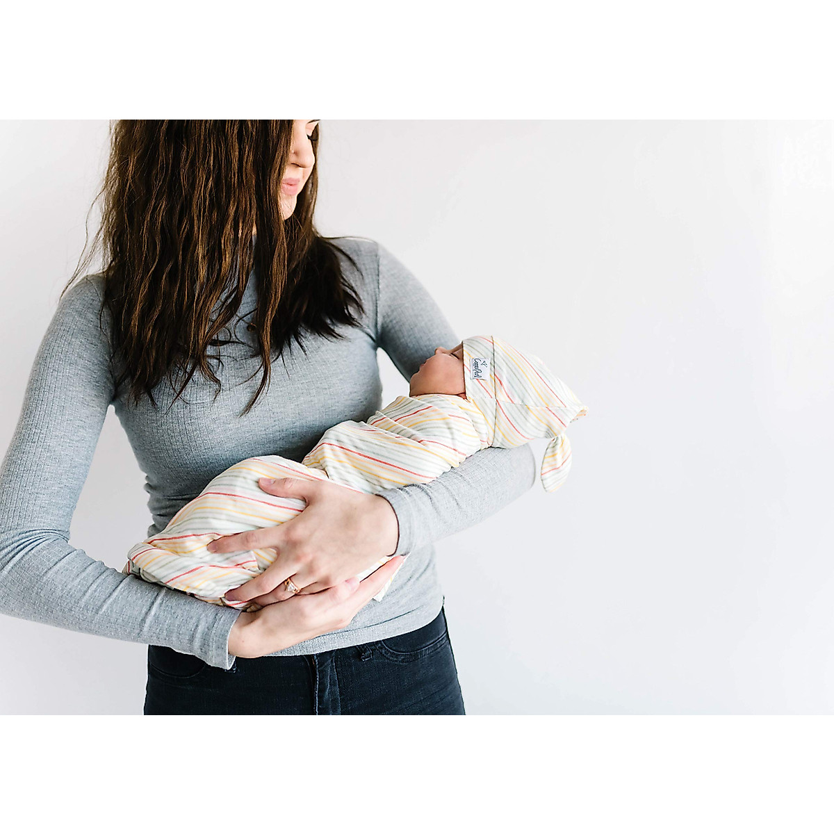 Large Premium Knit Baby Swaddle Receiving Blanket "Rainee" by Copper Pearl