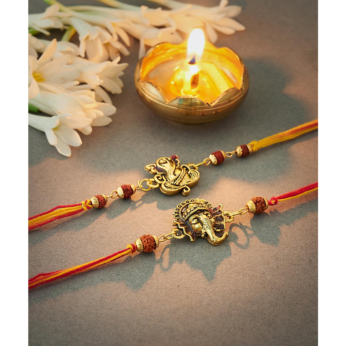 Eximious India Rakhi For Brother - Set of 2 With Card Rudraksha Ganesha Pendant For Raksha Bandhan Designer Rakhi Thread for Bhaiya (Design 2)