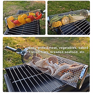 Rolling Grilling/Barbeque Baskets with Handle-Stainless BBQ Grill Mesh for Outdoor Camping/Grilling- Multipurpose Grilling Accessories Barbecue Rack/Net for Meat, Vegetables, Chips, French Fries, Fish